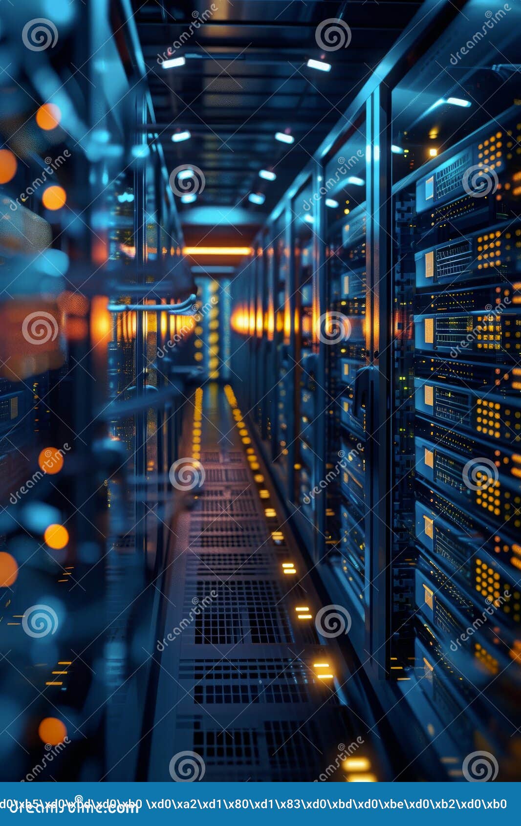 Long Corridor Inside a Data Center Flanked by Server Racks Under a ...