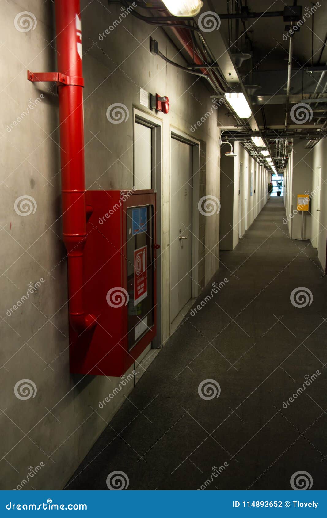 Long Corridor Interior and Fire Extinguish Stock Photo - Image of fire ...