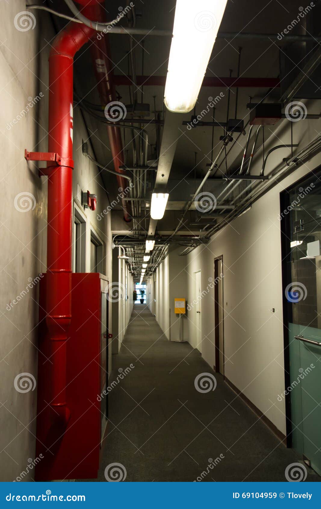 Long Corridor Interior and Fire Extinguish Equipment Stock Image ...