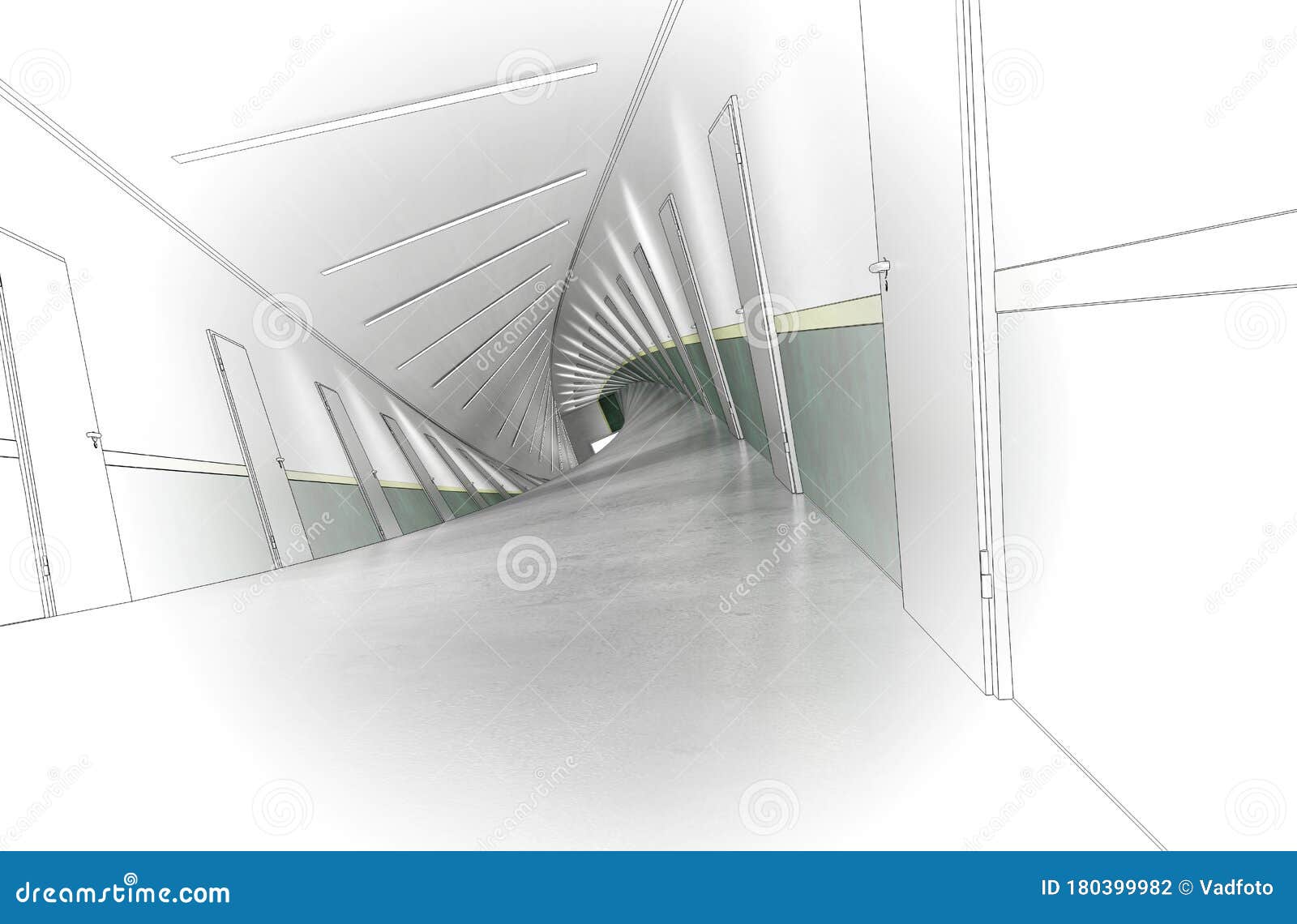 Long Corridor, Interior Visualization, 3D Illustration Stock ...