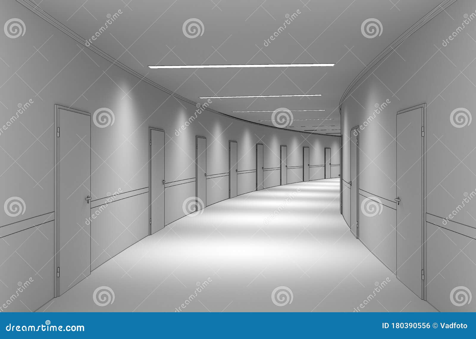 Long Corridor, Interior Visualization, 3D Illustration Stock ...