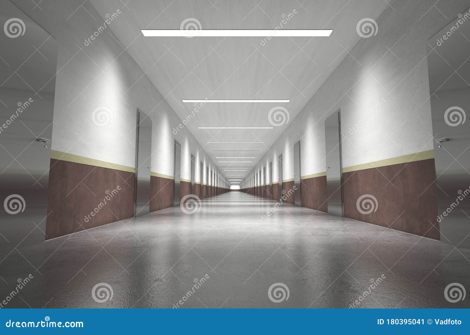 Long Corridor, Interior Visualization, 3D Illustration Stock ...