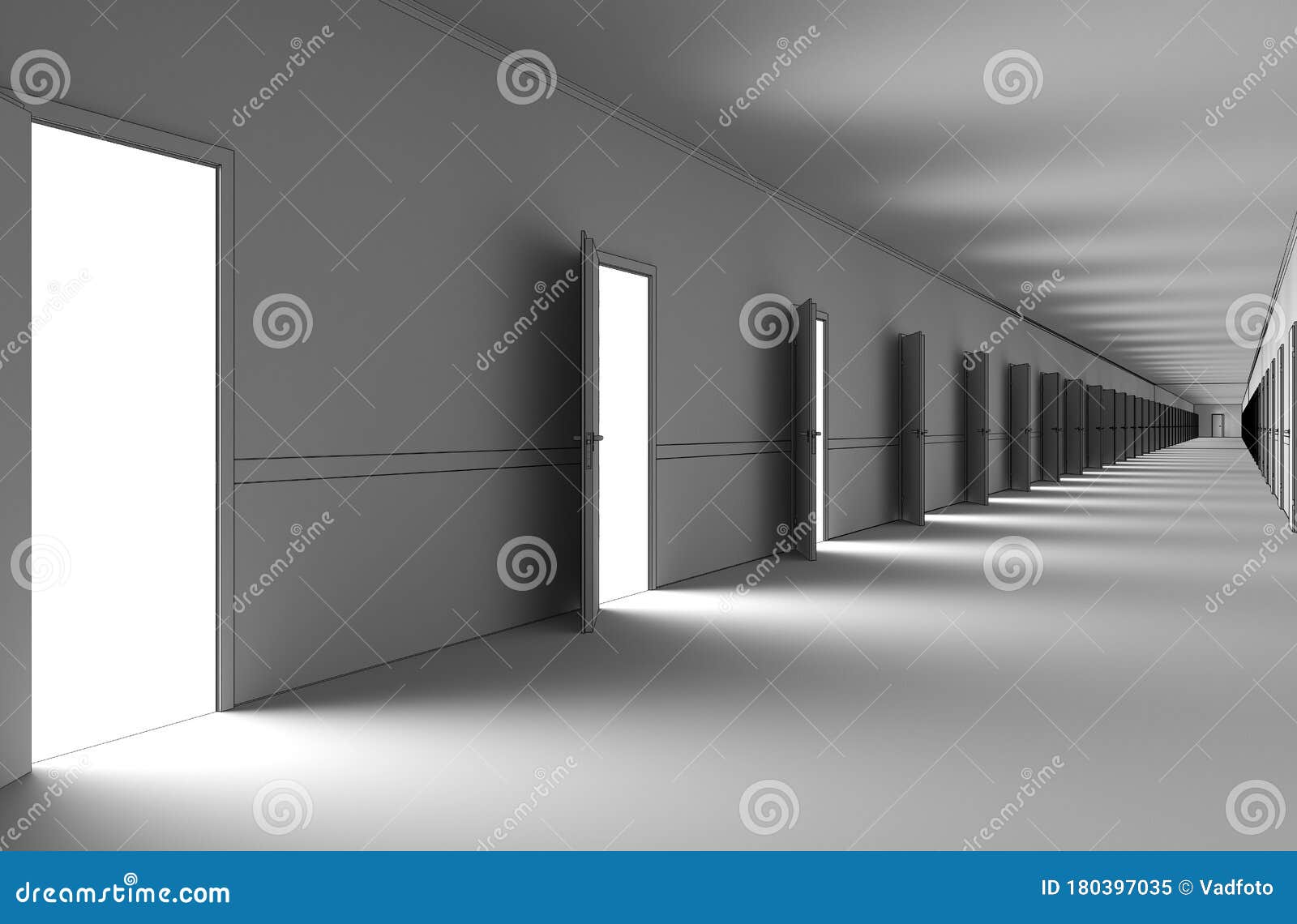 Long Corridor, Interior Visualization, 3D Illustration Stock ...