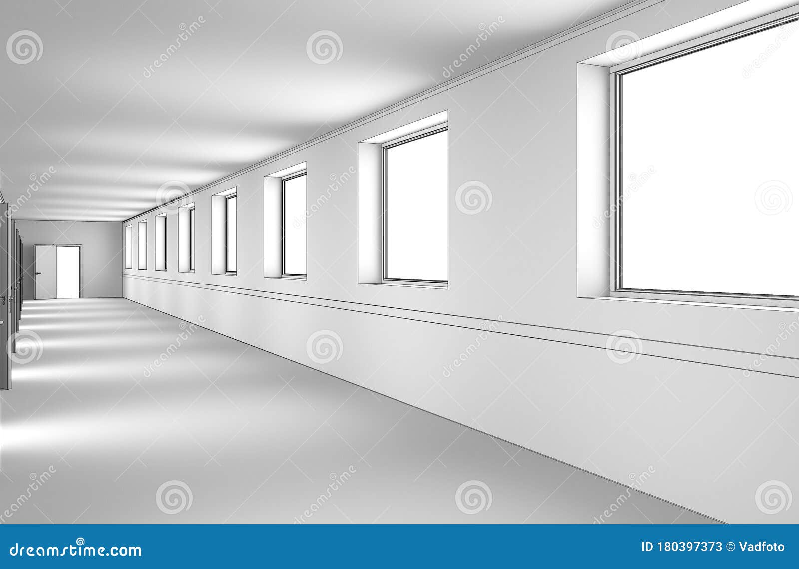 Long Corridor, Interior Visualization, 3D Illustration Stock ...