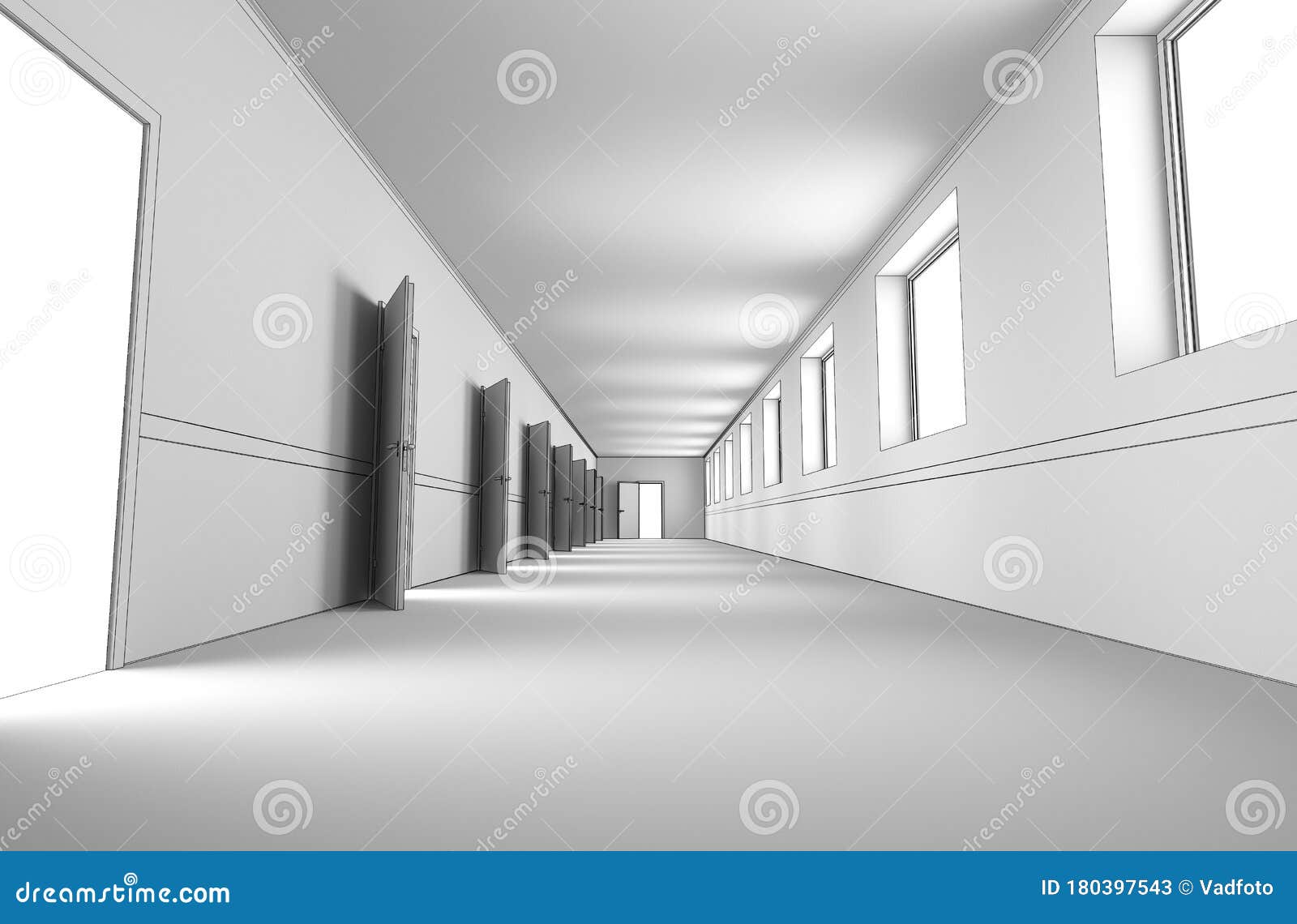 Long Corridor, Interior Visualization, 3D Illustration Stock ...