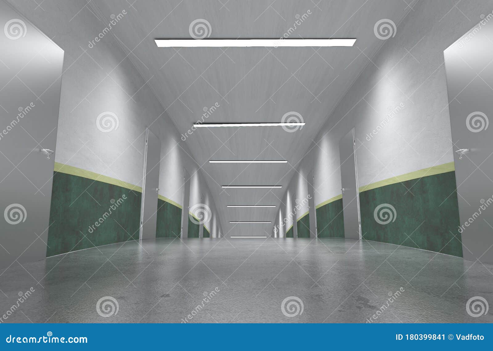 Long Corridor, Interior Visualization, 3D Illustration Stock ...