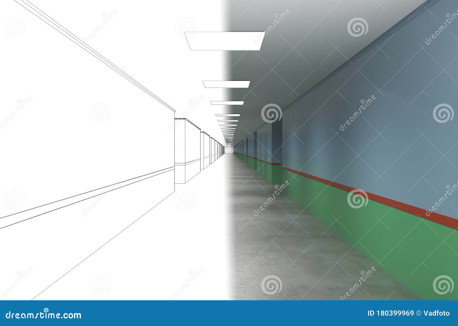 Long Corridor, Interior Visualization, 3D Illustration Stock ...