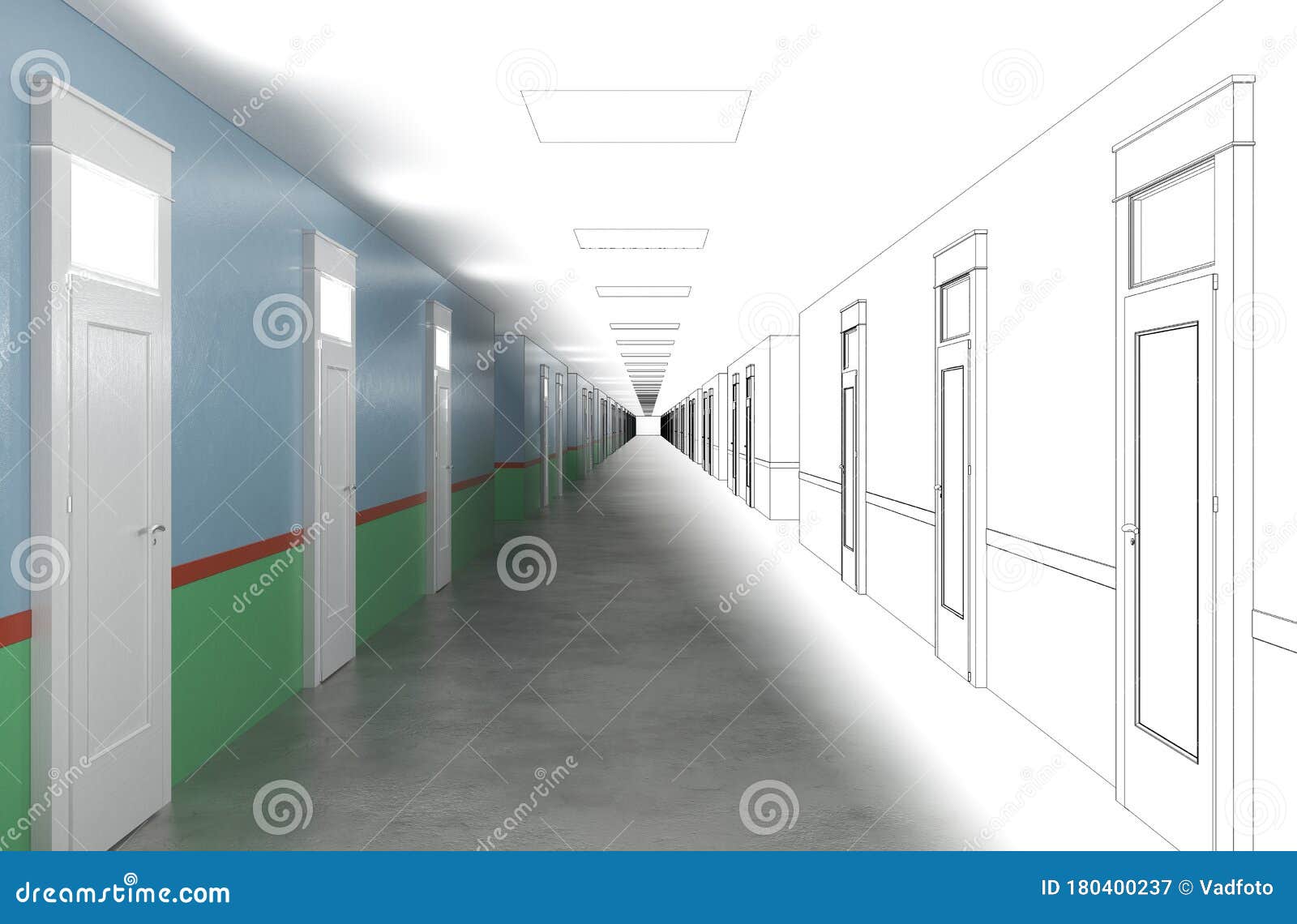 Long Corridor, Interior Visualization, 3D Illustration Stock ...