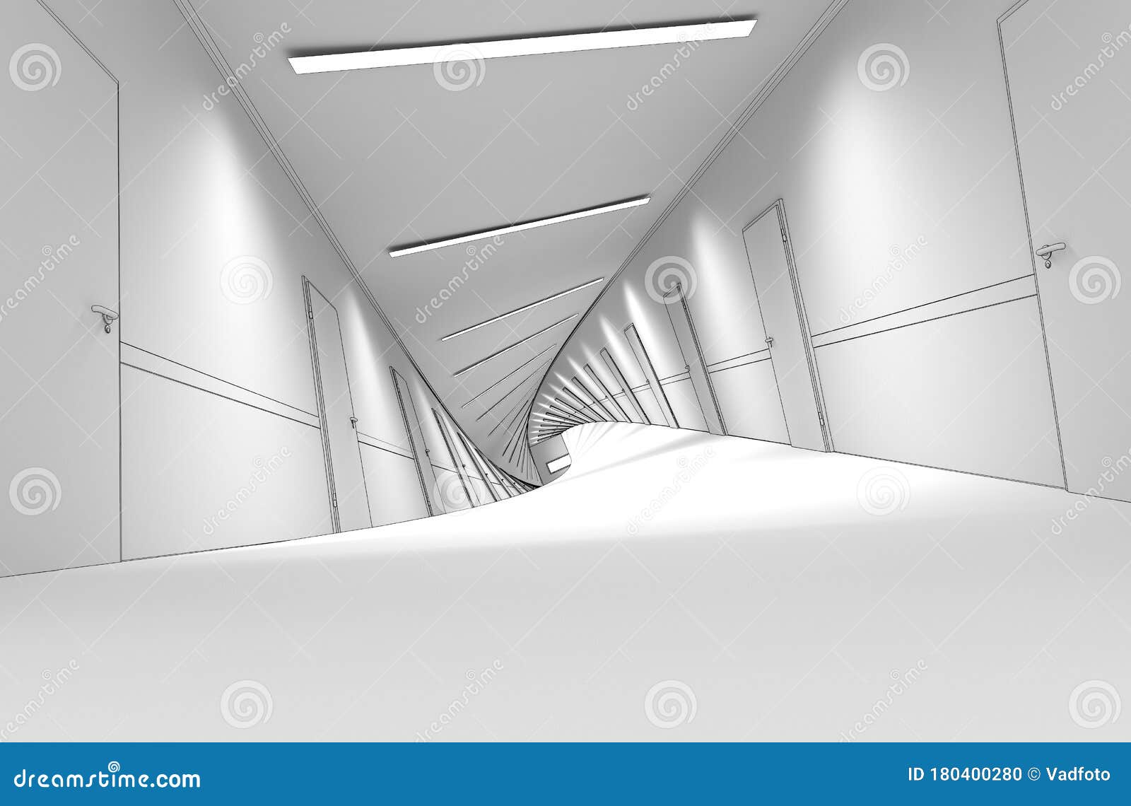 Long Corridor, Interior Visualization, 3D Illustration Stock ...