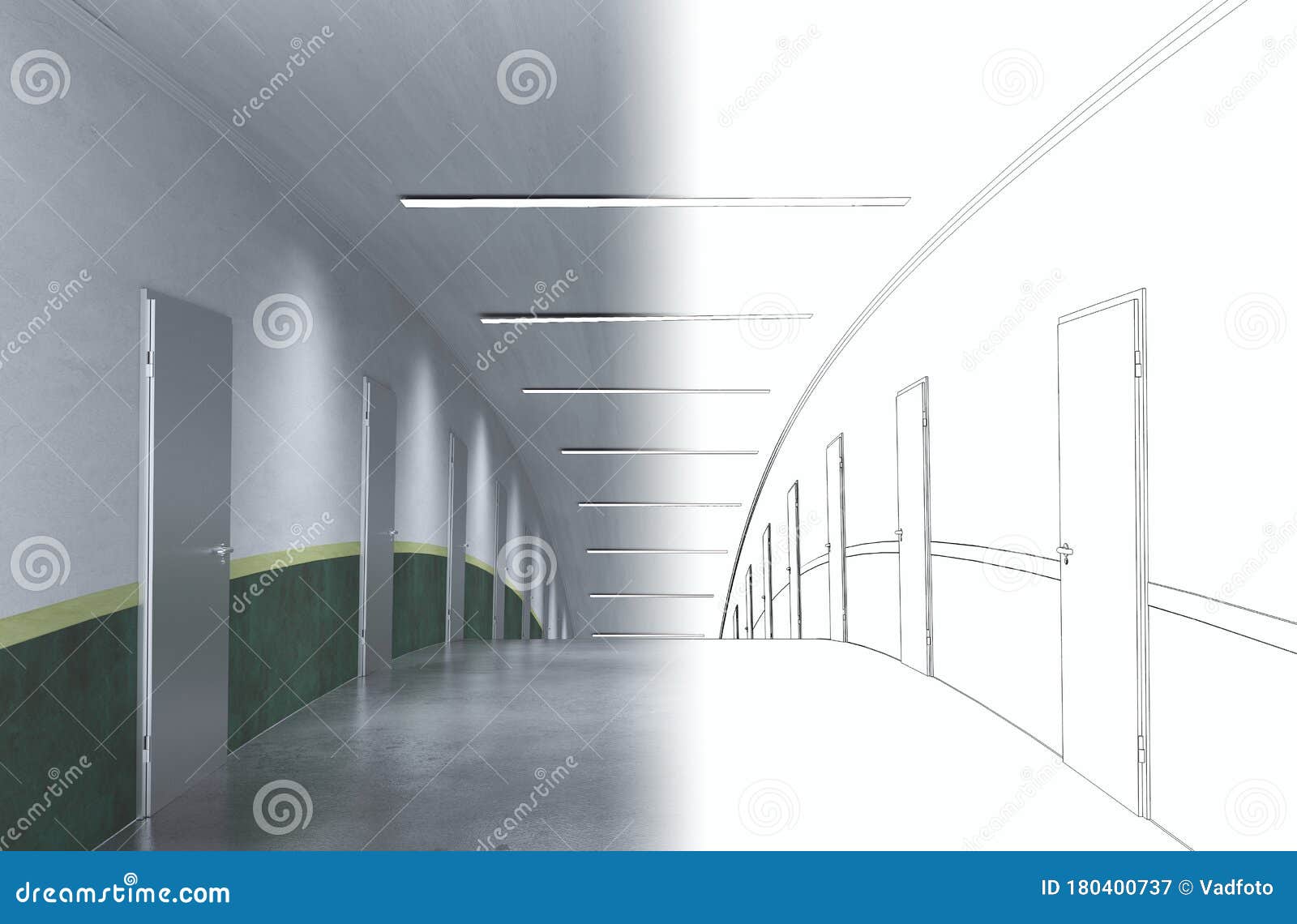 Long Corridor, Interior Visualization, 3D Illustration Stock ...