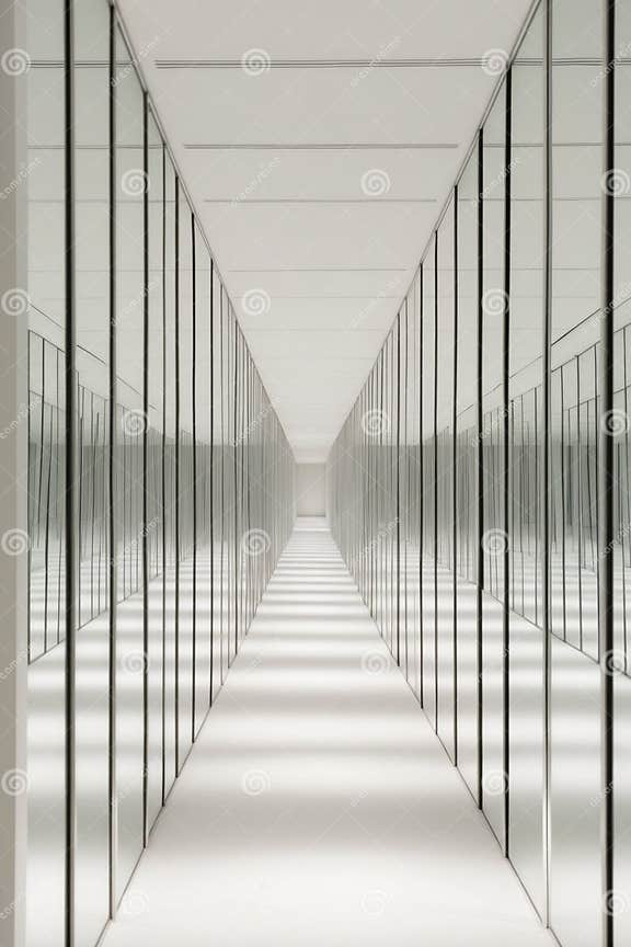 A Long Corridor Lined with Numerous Mirrors. Stock Photo - Image of ...