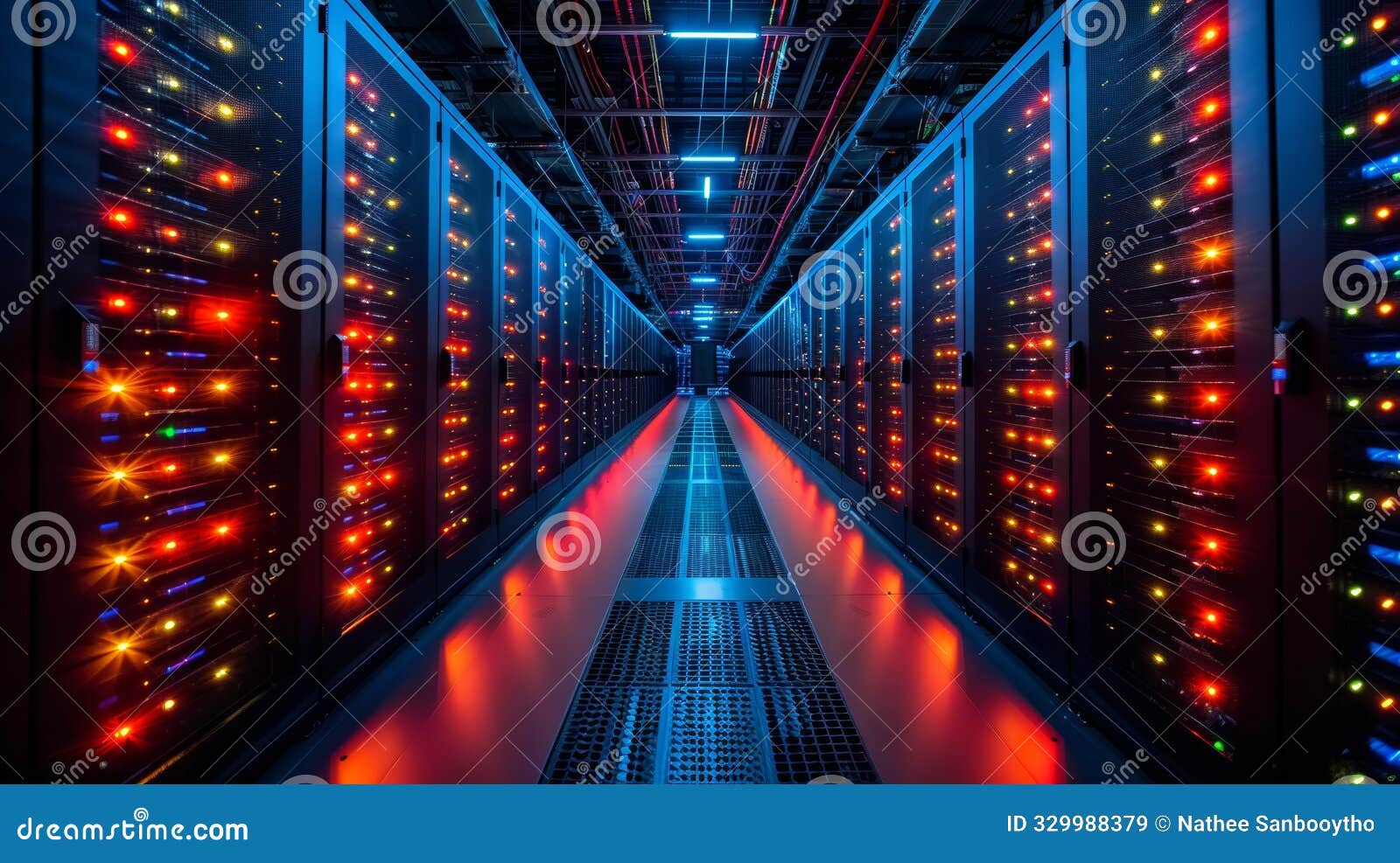 A Long Corridor Lined with Rows of Brightly Lit Server Racks in a Data ...