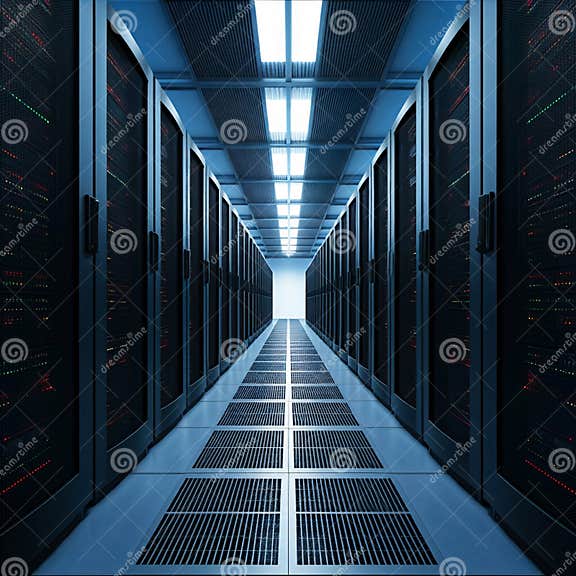 Long Corridor Lined with Rows of Server Racks in a Data Center Stock ...