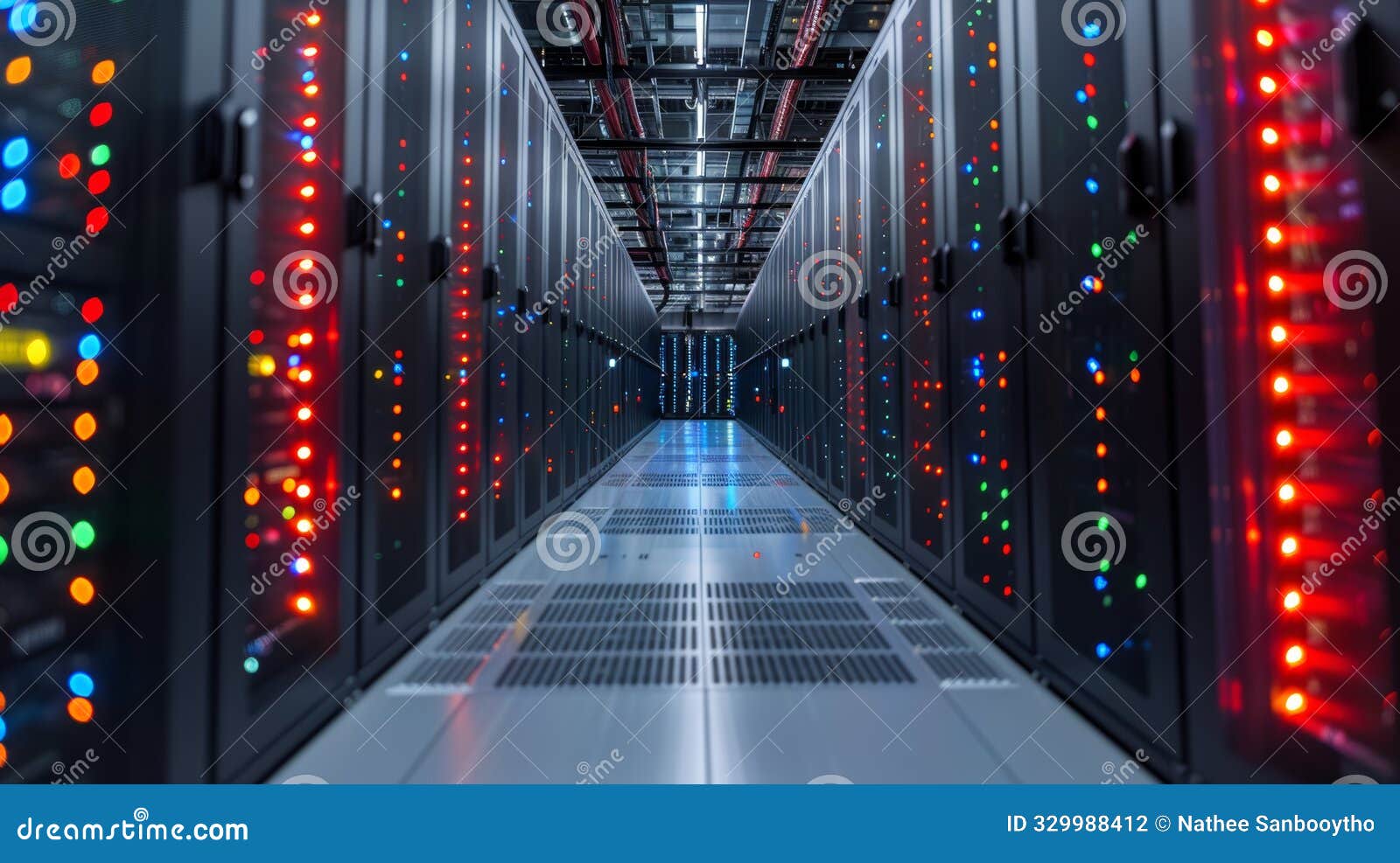 A Long Corridor Lined with Server Racks in a Modern Data Center. the ...