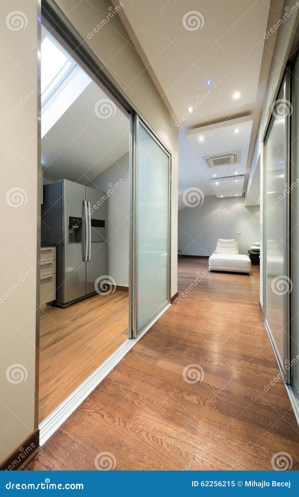 Long Corridor in Luxury Apartment Stock Image - Image of comfort, decor ...