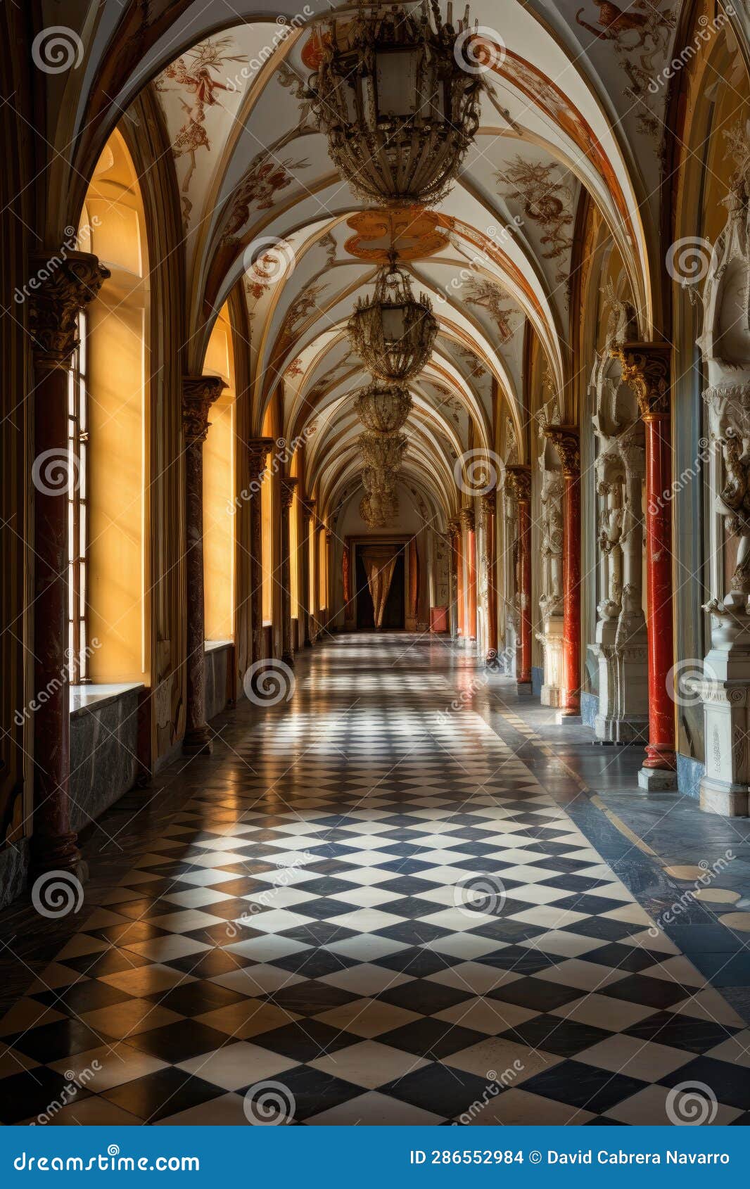 Empty Long Corridor of a Medieval Castle Stock Illustration ...