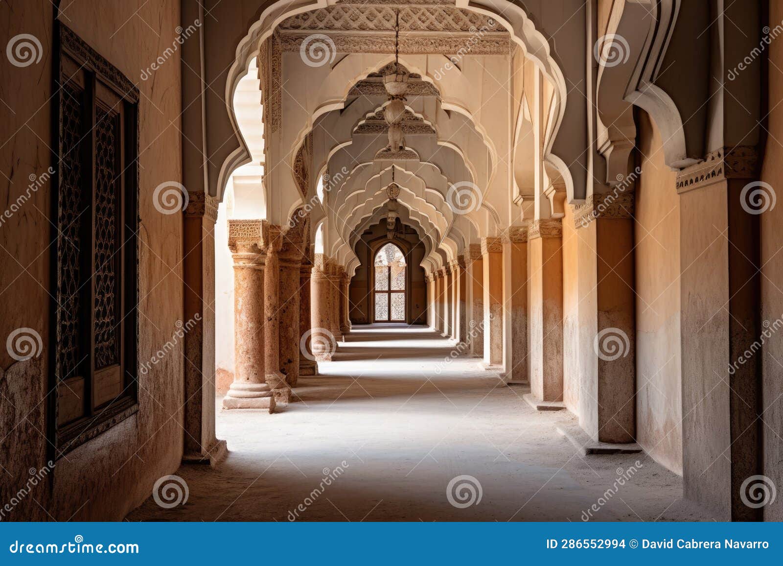 Empty Long Corridor of a Medieval Castle Stock Illustration ...