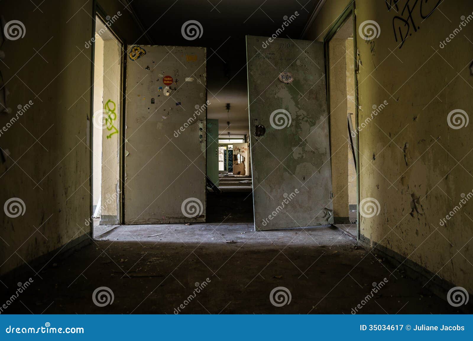 Long corridor stock image. Image of long, ruined, door - 35034617