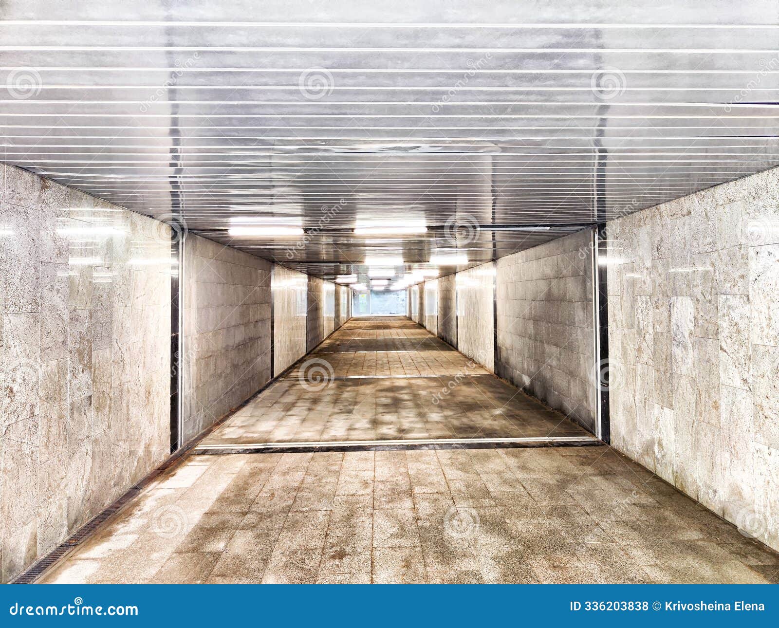 Long Corridor with Reflective Ceiling and Concrete Walls in an Urban ...