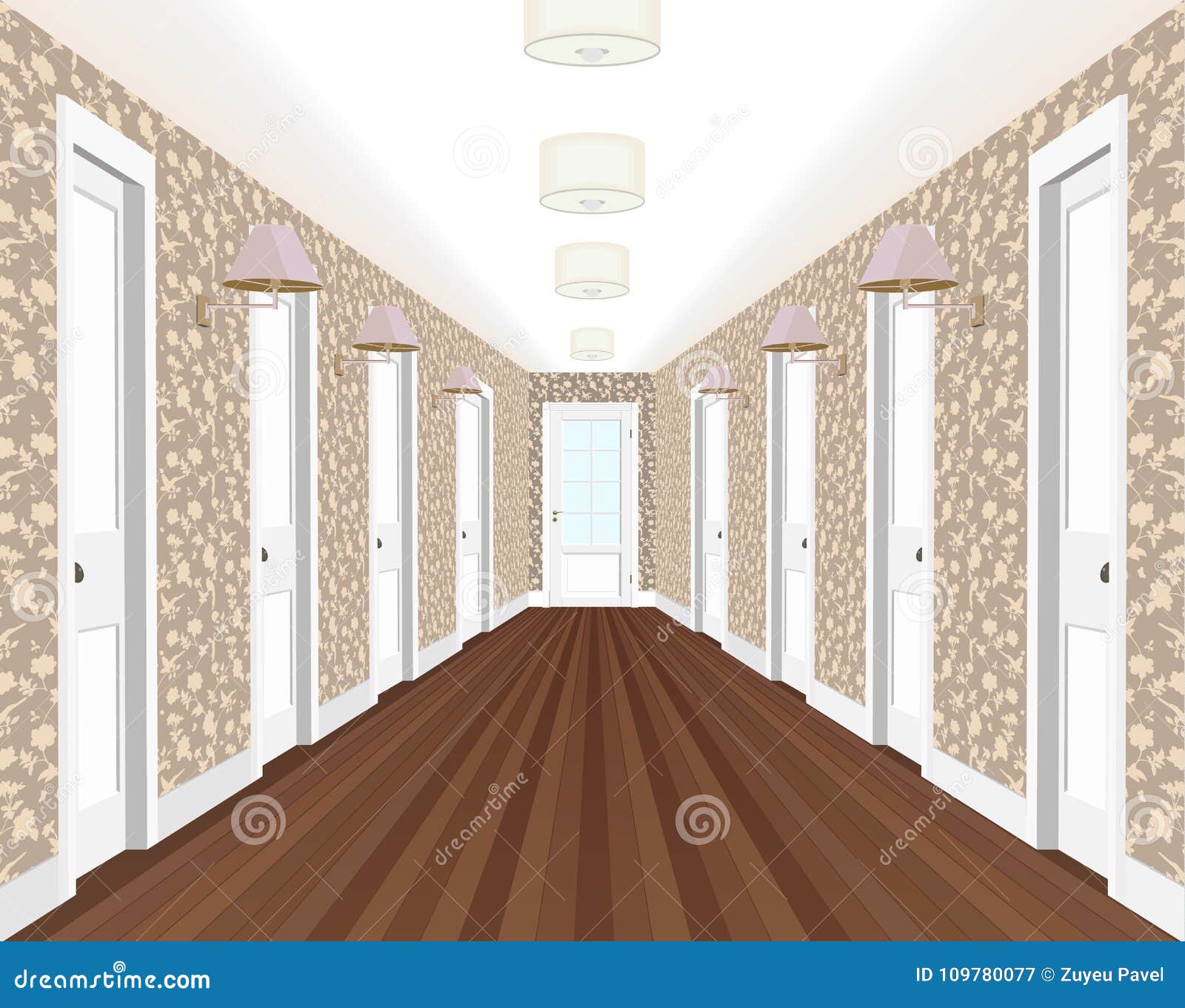 Long Corridor with Rows of Closed Doors. Concept of Infinite ...