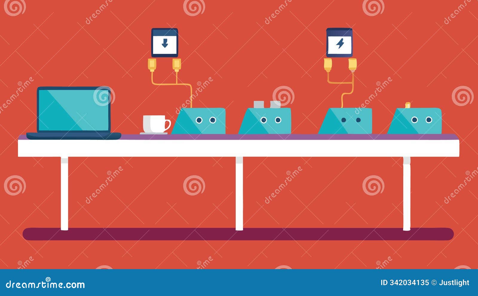 A Long Counter with Outlets for Charging Devices and Setting Up Laptops ...