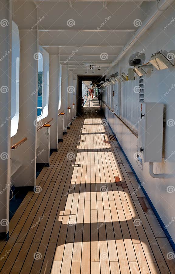 Long Cruise Ship Deck Corridor Stock Photo - Image of covered, platform ...