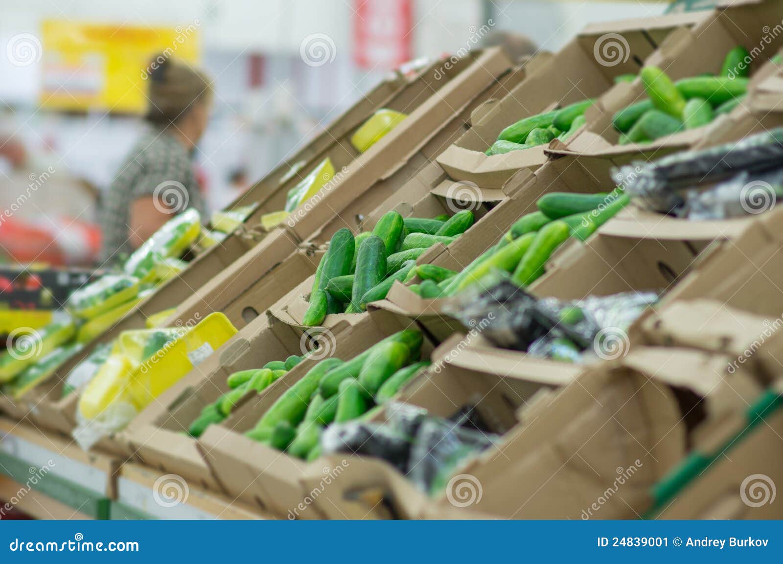 Long Cucumbers in Box in Supermarket Stock Image - Image of store ...