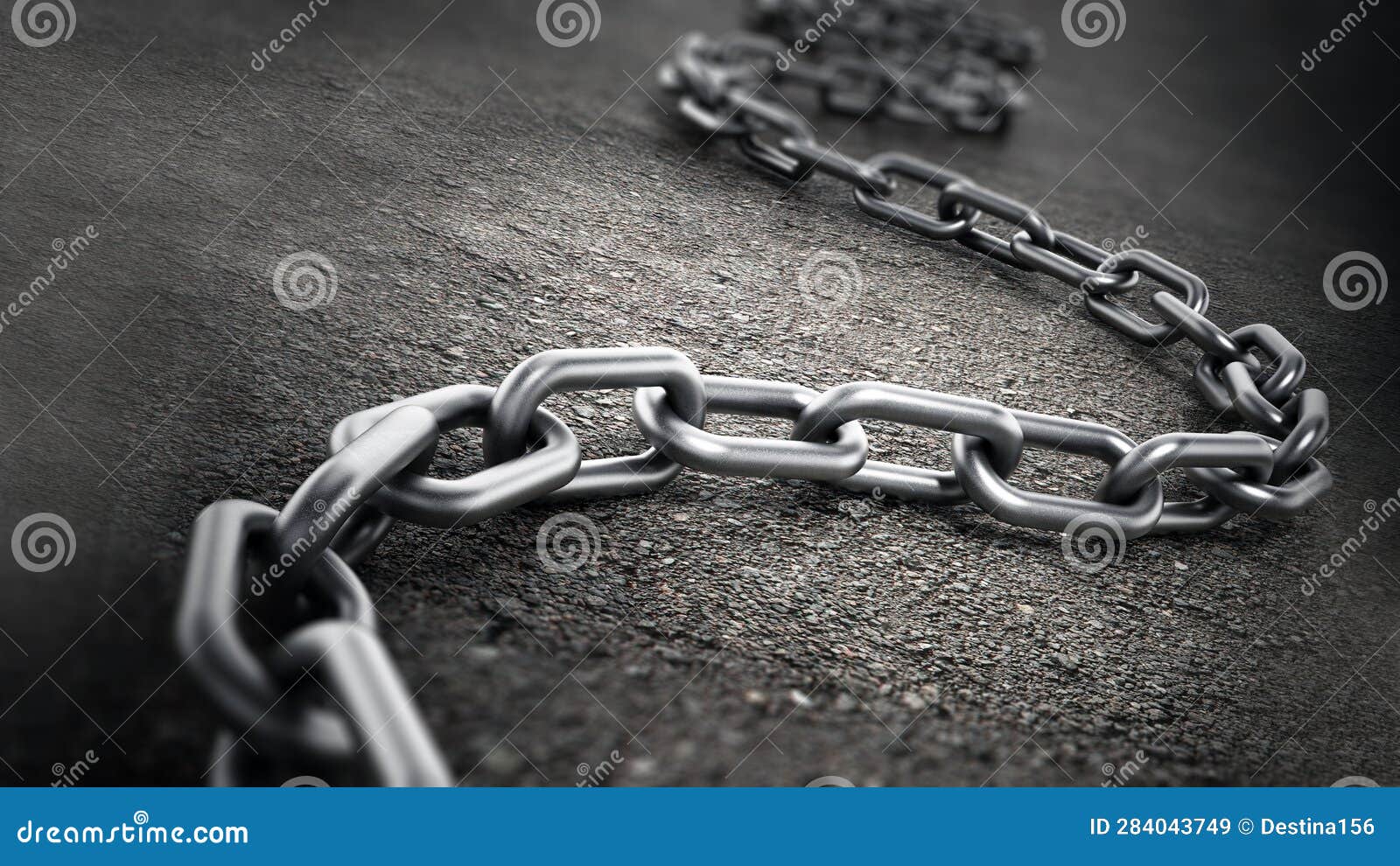 Long, Curved Chain on the Ground. 3D Illustration Stock Illustration ...