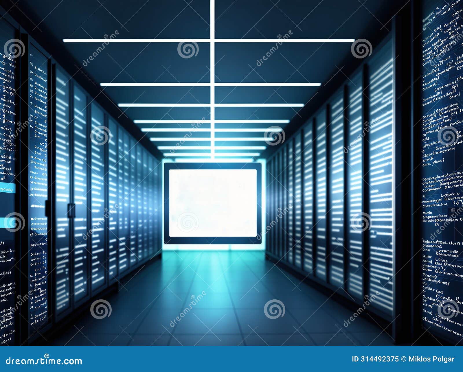 A Long, Dark Hallway with Rows of Computer Servers Lining the Walls ...