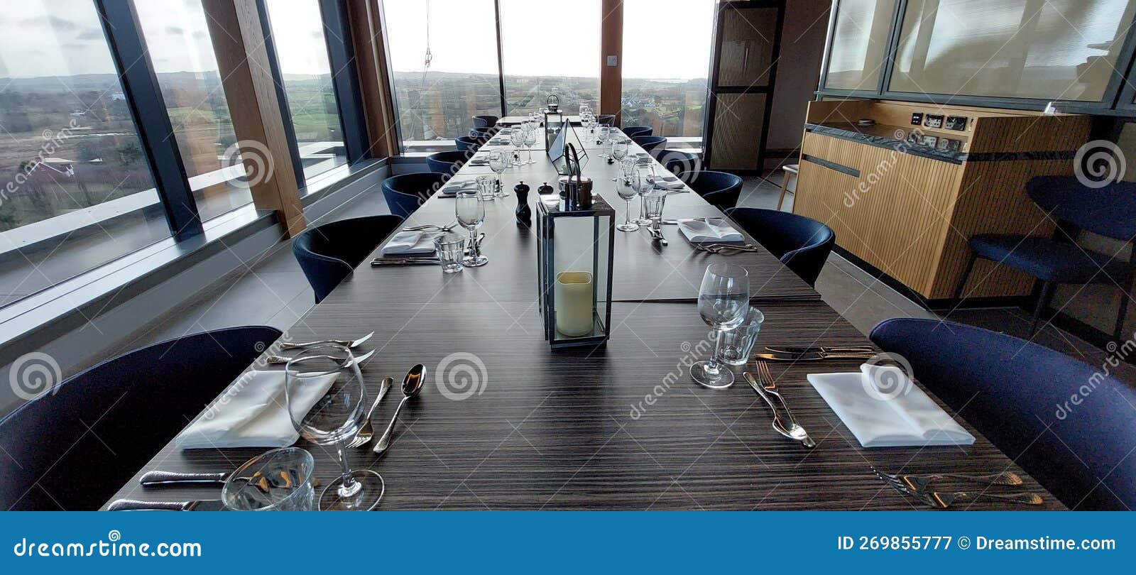 Long dining table prepared stock image. Image of candles - 269855777
