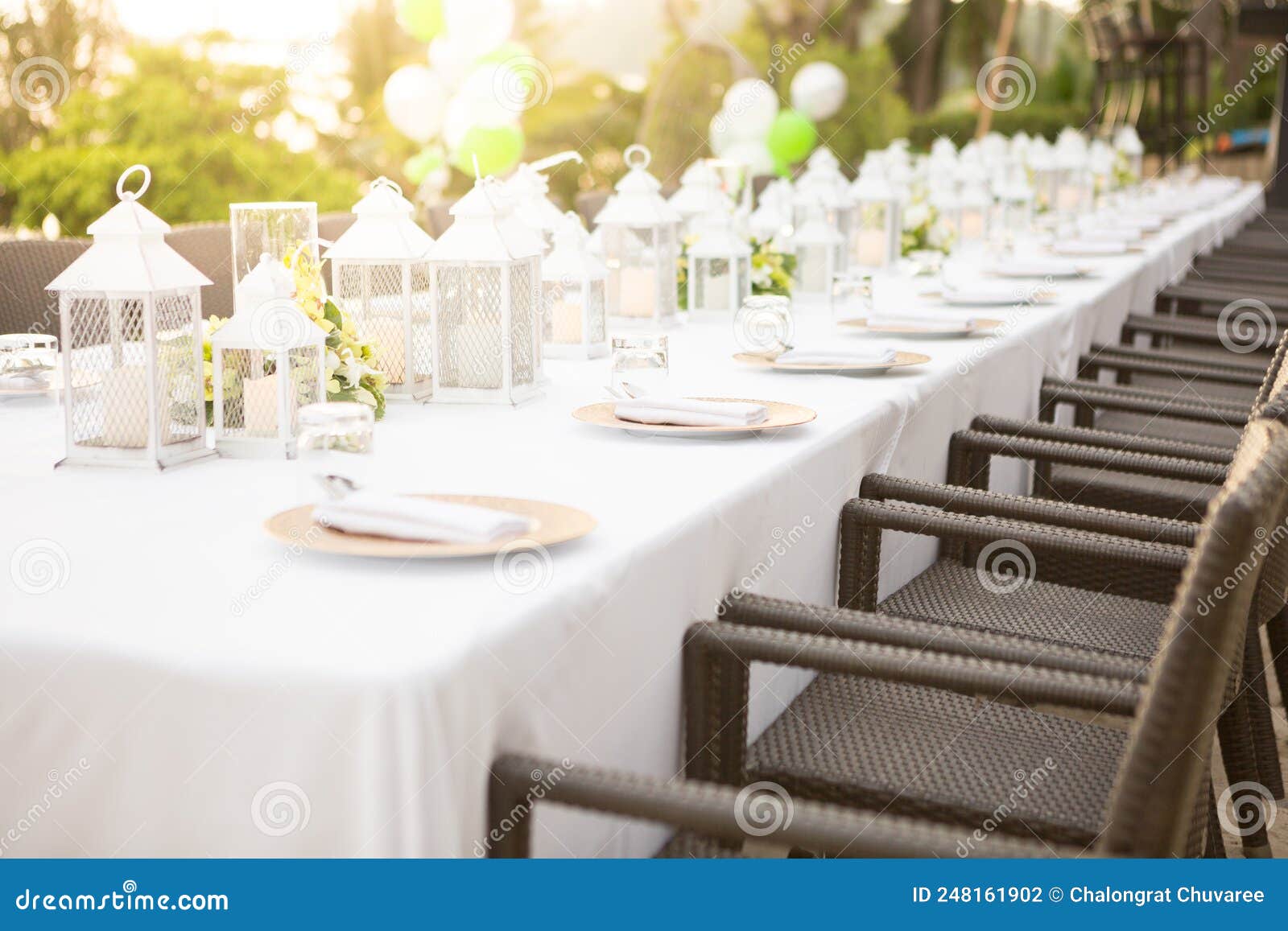 Long Dining Table at Wedding. Tableware Decorations with White ...