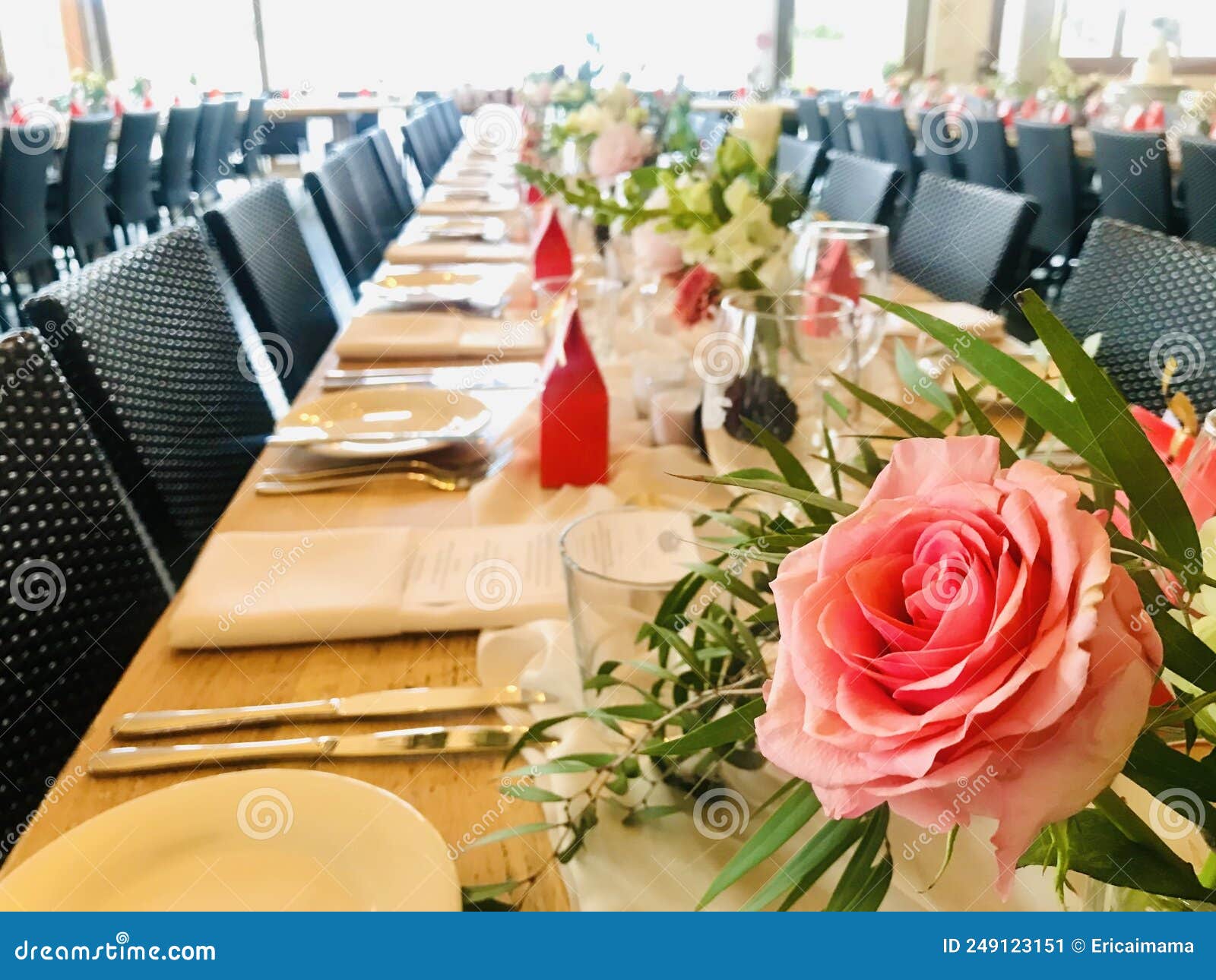 Long Dinner Table, Roses Setup for Wedding Ceremony. Stock Image ...