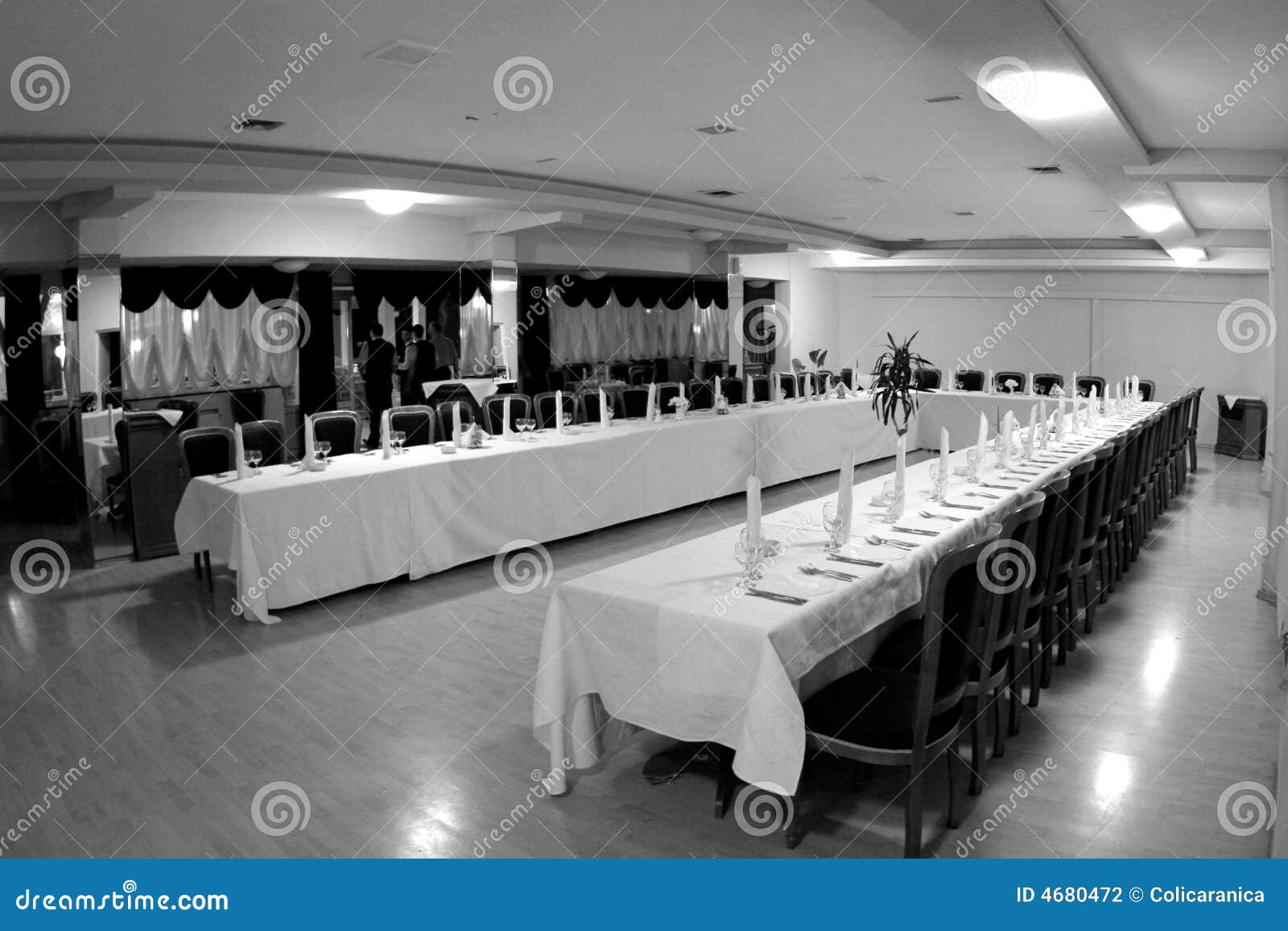 Long dinner table setup stock photo. Image of tablecloth - 4680472