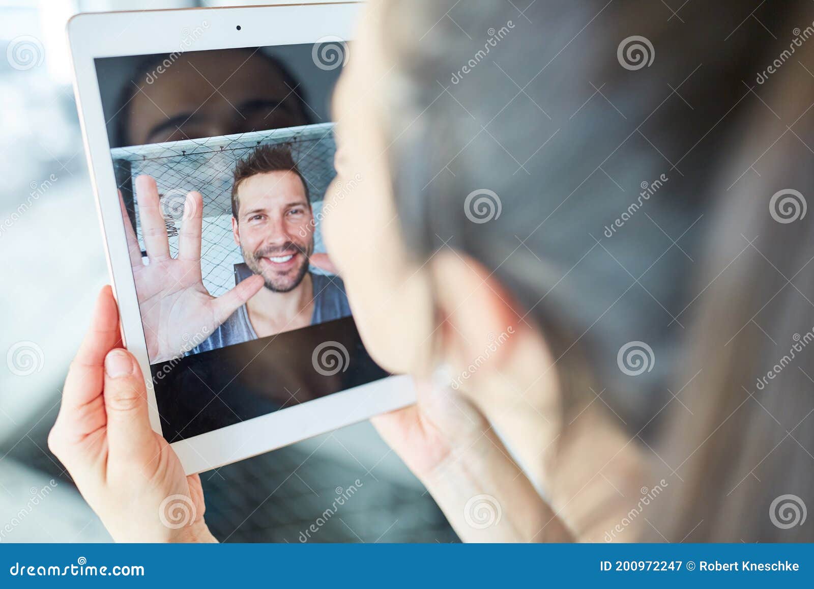 Long Distance Couple Communicating Via Video Chat Stock Image - Image ...
