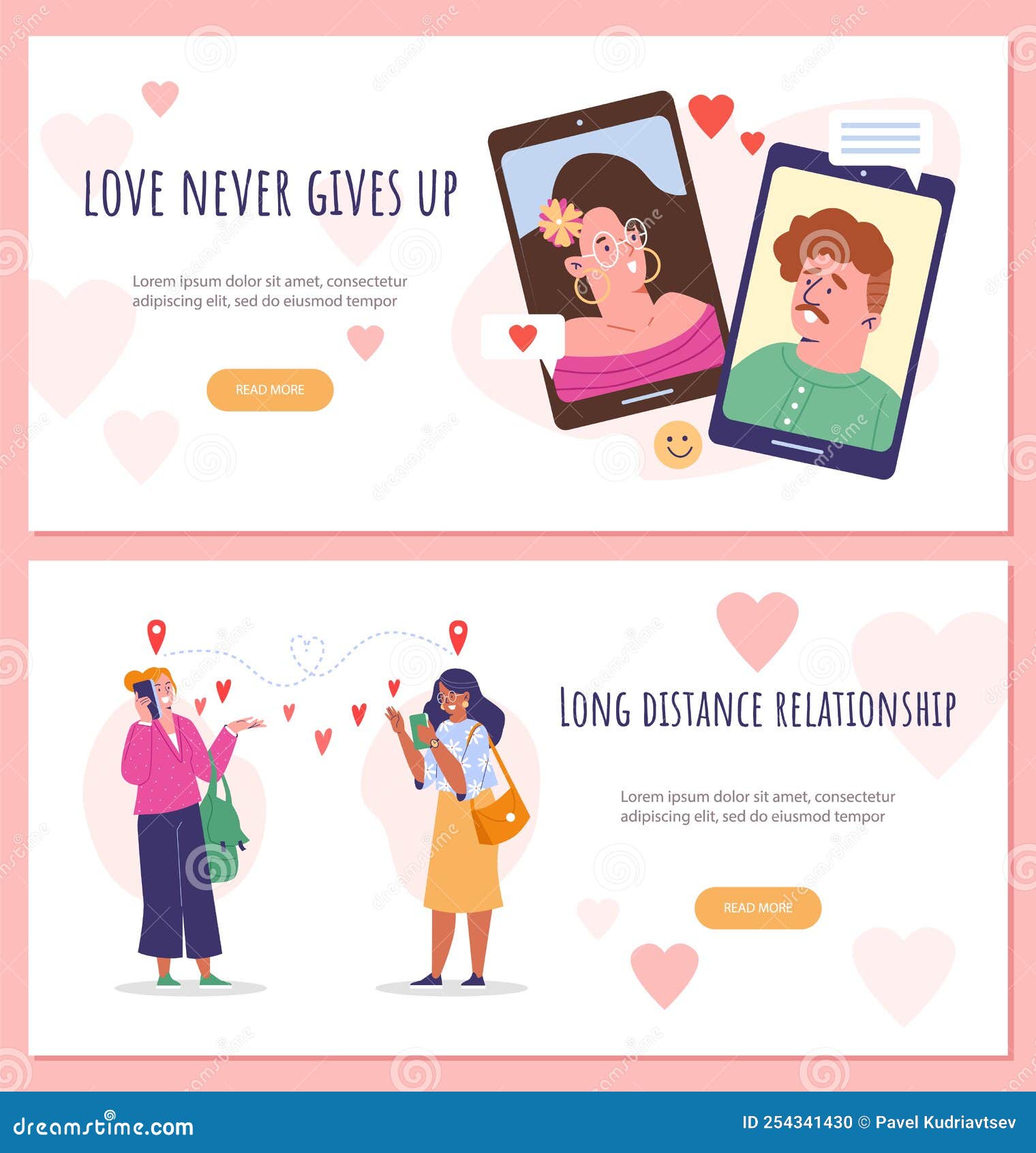 Long Distance Relationship Banners or Flyers Flat Vector Illustration ...