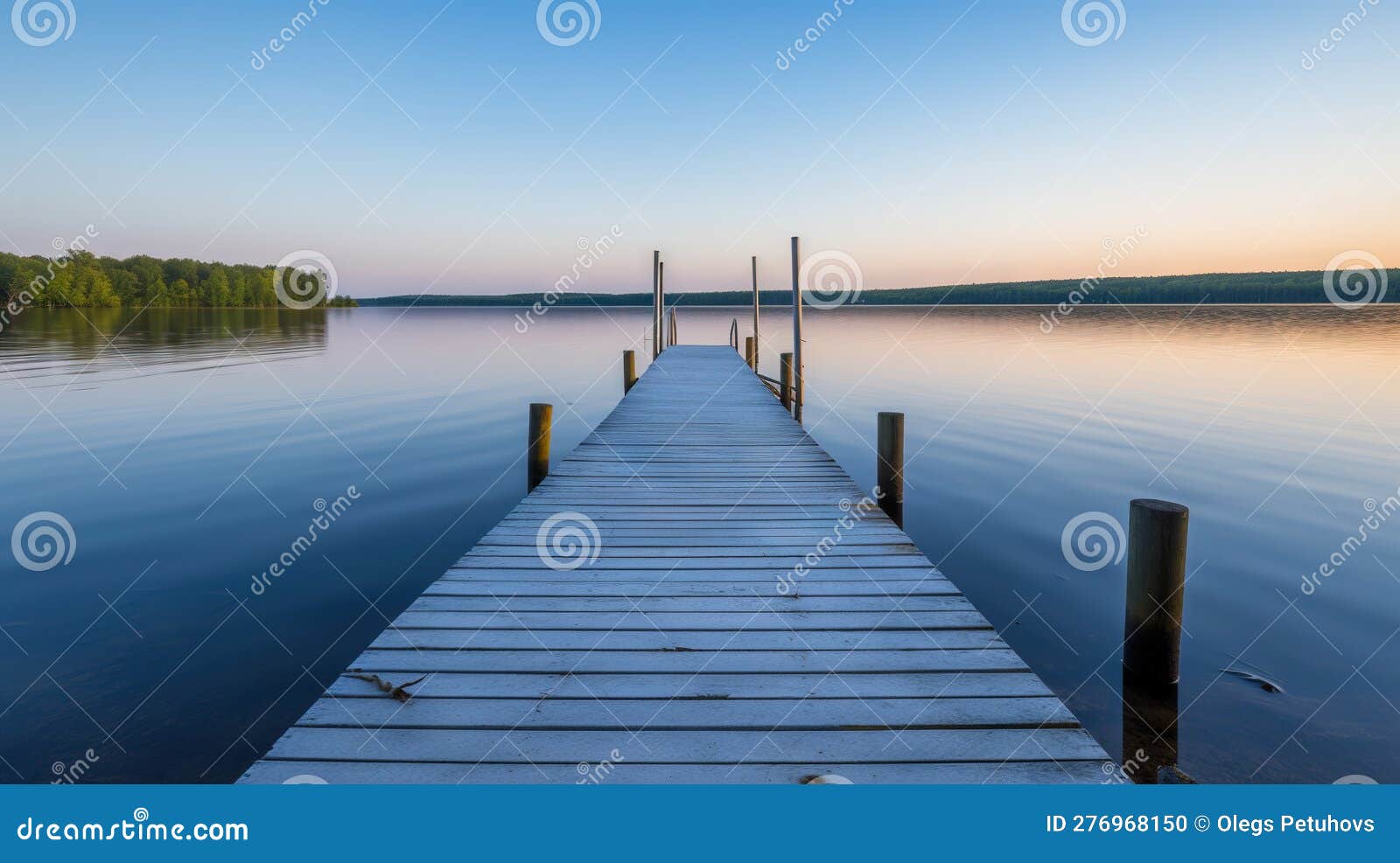 A Long Dock Extends into the Water at Sunset or Dawn Stock Illustration ...