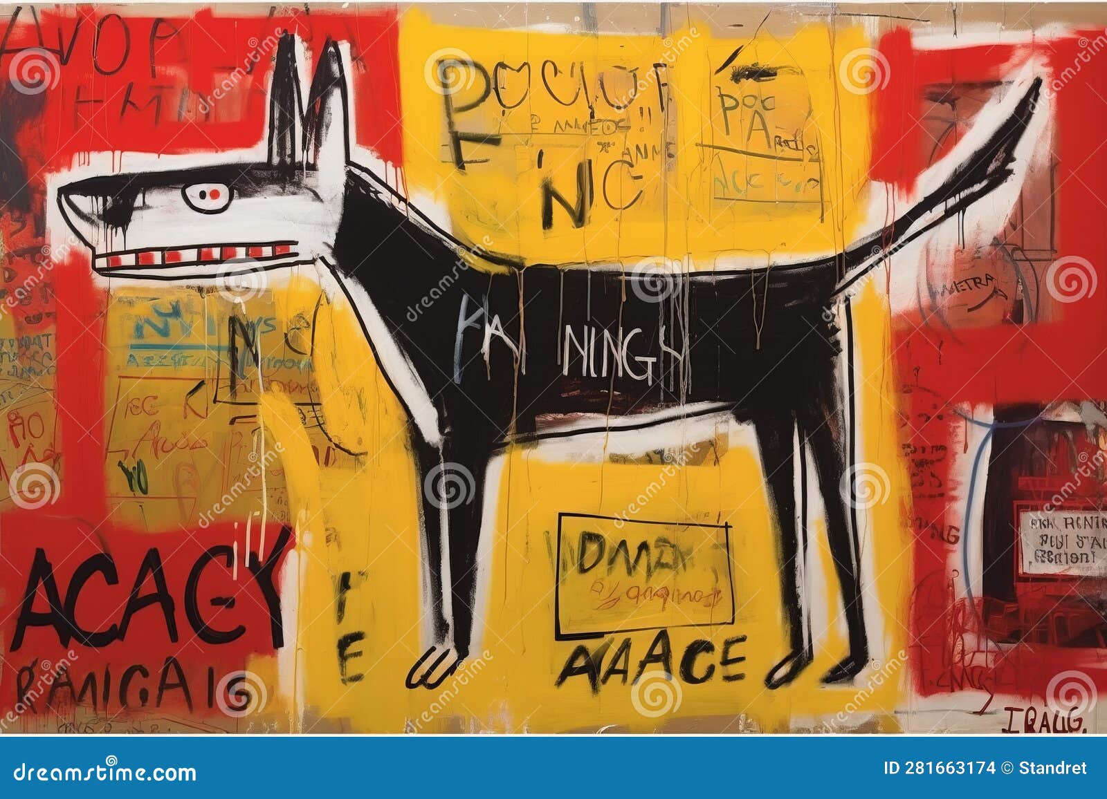 Long Dog Art on the Wall. Beautiful Illustration Picture Stock ...