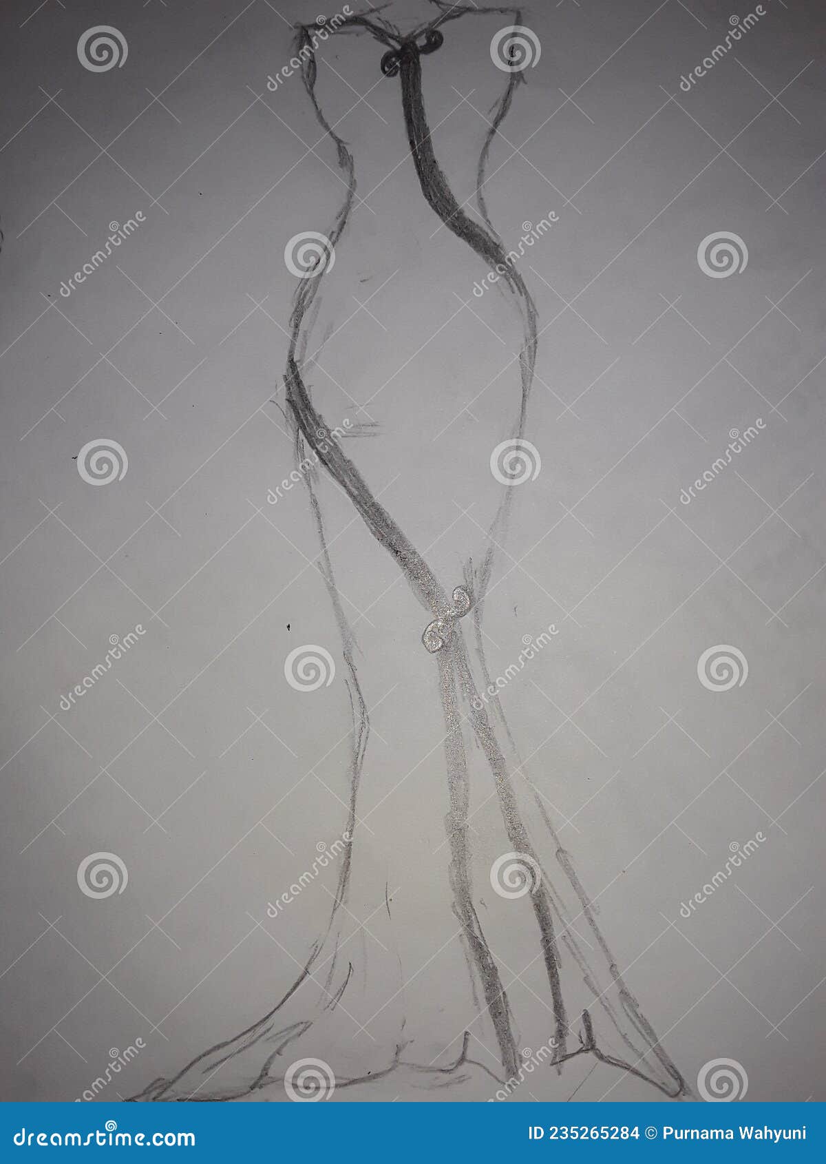 Long Dress Design Sketch Drawing. Stock Photo - Image of drawing ...