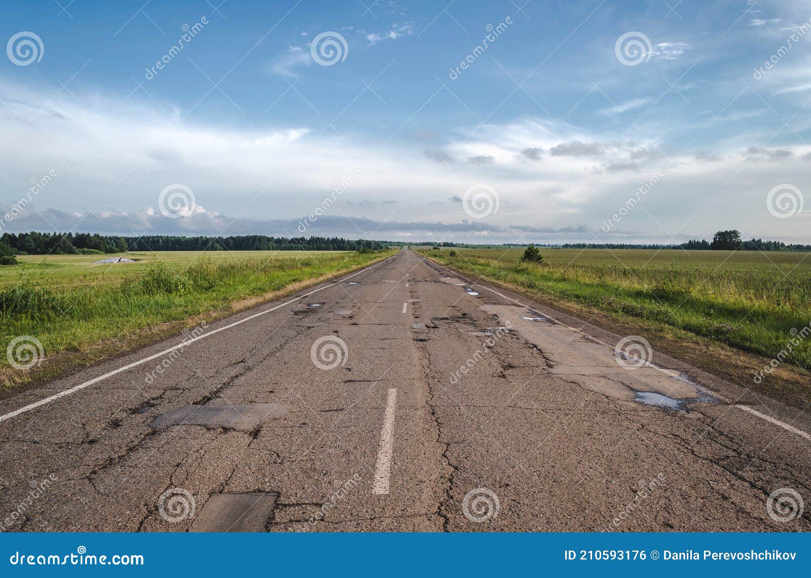 Long Driveway in Field, Rural Road, Landscape with Clouds Stock Photo ...