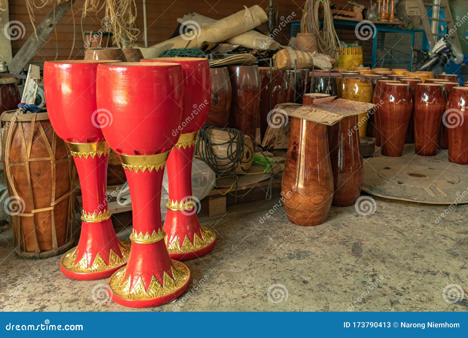 Long Drum Painted in Alternating Red Stock Image - Image of leather ...