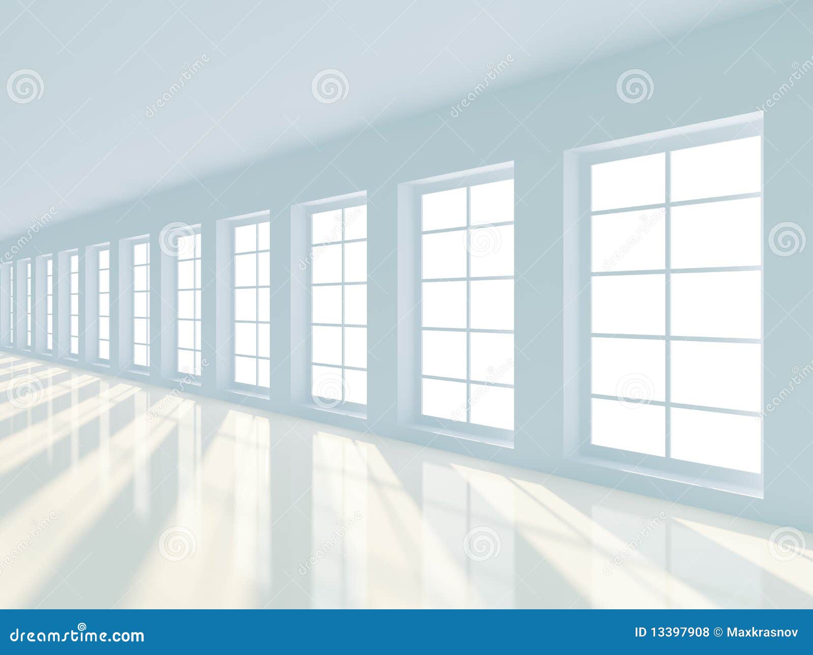 Long, Empty Hallway With White Walls And Gray Floor Tiles, Featuring ...