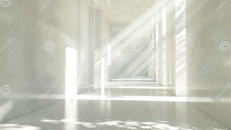 A Long, Empty Hallway with Sunlight Streaming in from the Windows Stock ...