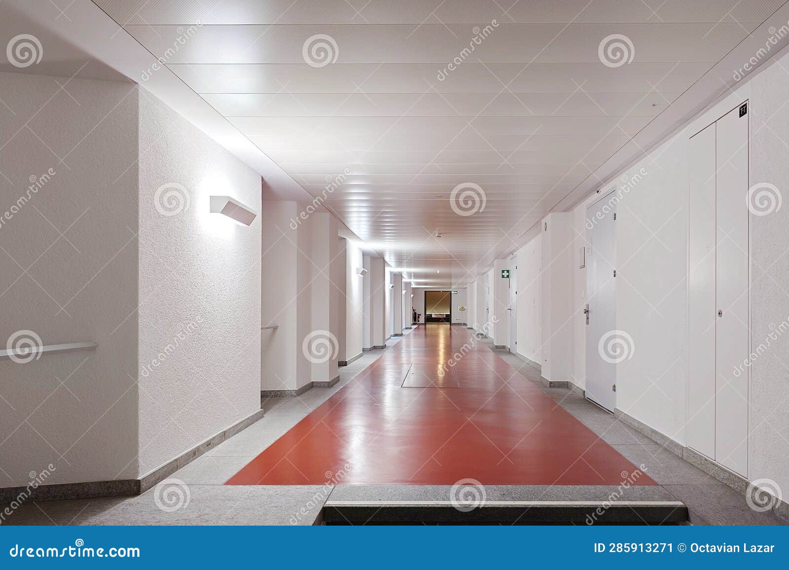 Long Empty Public Building Corridor or Hallway. Wall and Ceiling ...