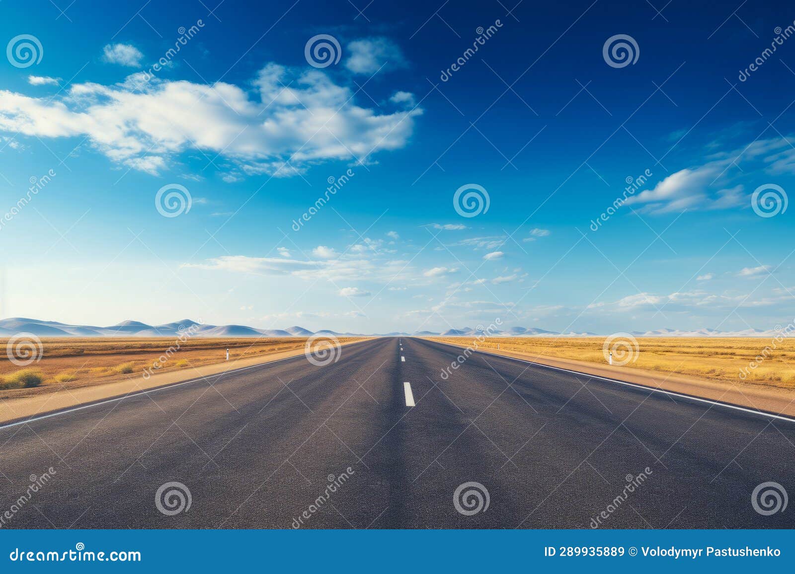 Long Empty Road with Blue Sky and Clouds Above. Generative AI Stock ...