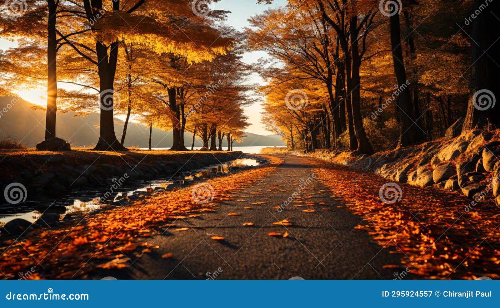 A Long Empty Road Surrounded by Autumn Trees Stock Image - Image of ...