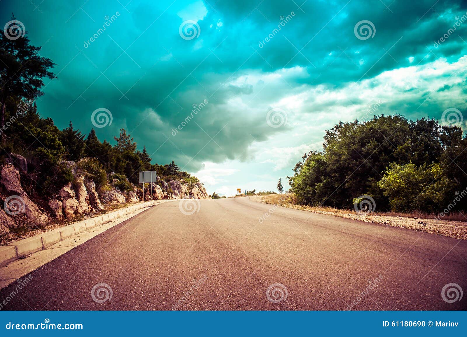 Long Endless Road in Countryside with No Traffic with Clouds Stock ...
