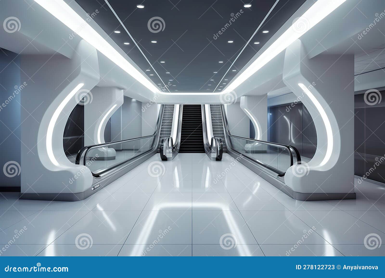 A Long Escalator in a Building with a Lot of Stairs. Generative AI ...