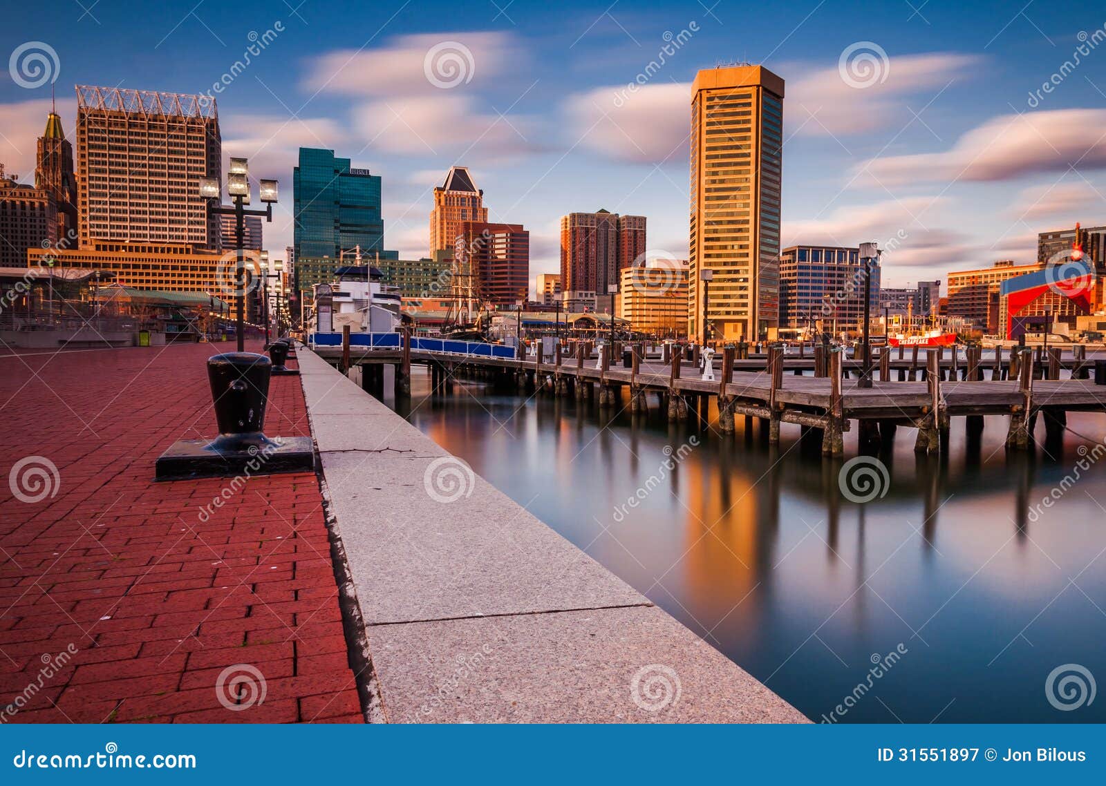 Long Exposure of the Baltimore Skyline and Inner Harbor Promenade ...