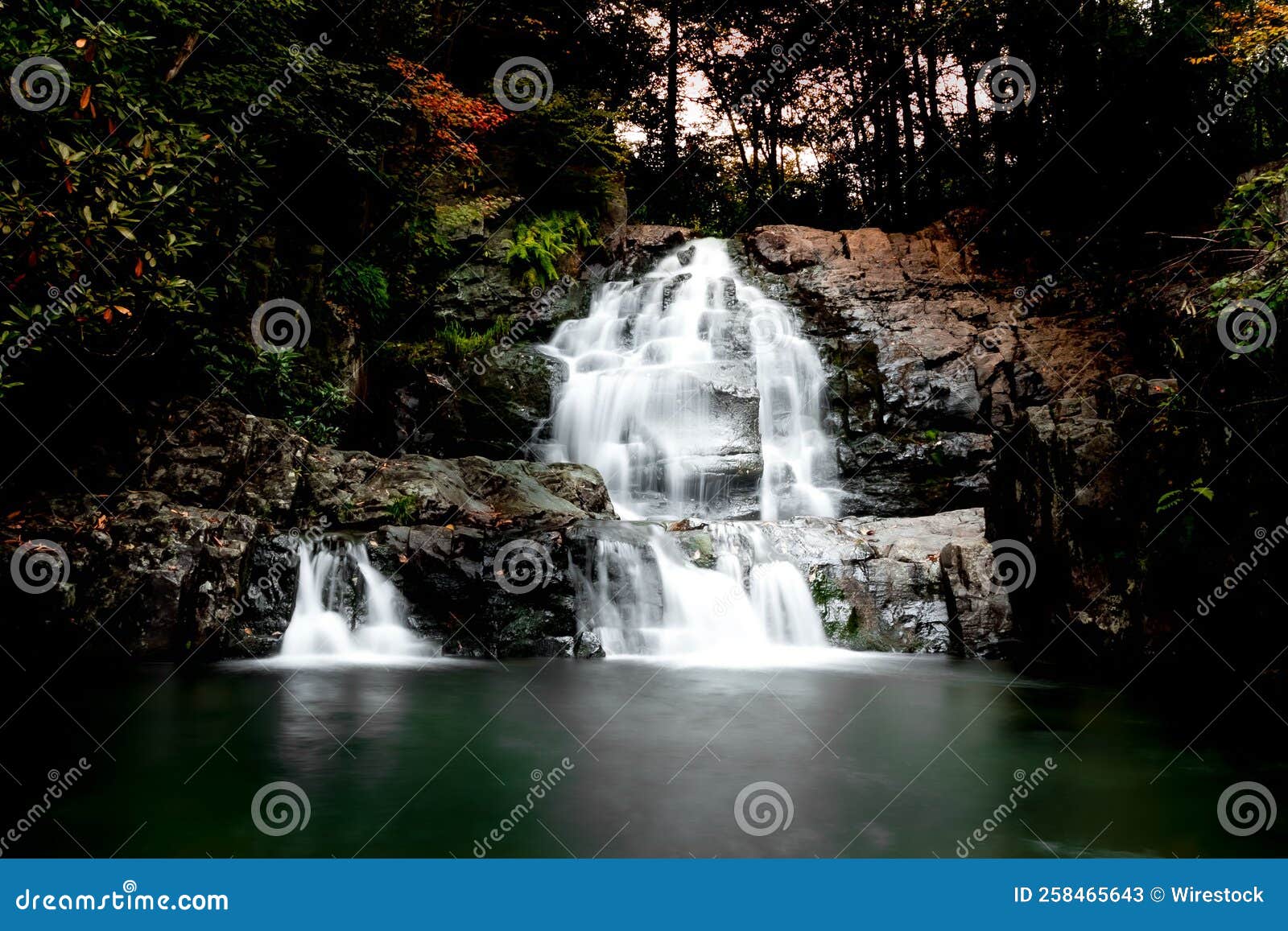 Long Exposure of the Beautiful Cascading Waterfall in the Woods Stock ...