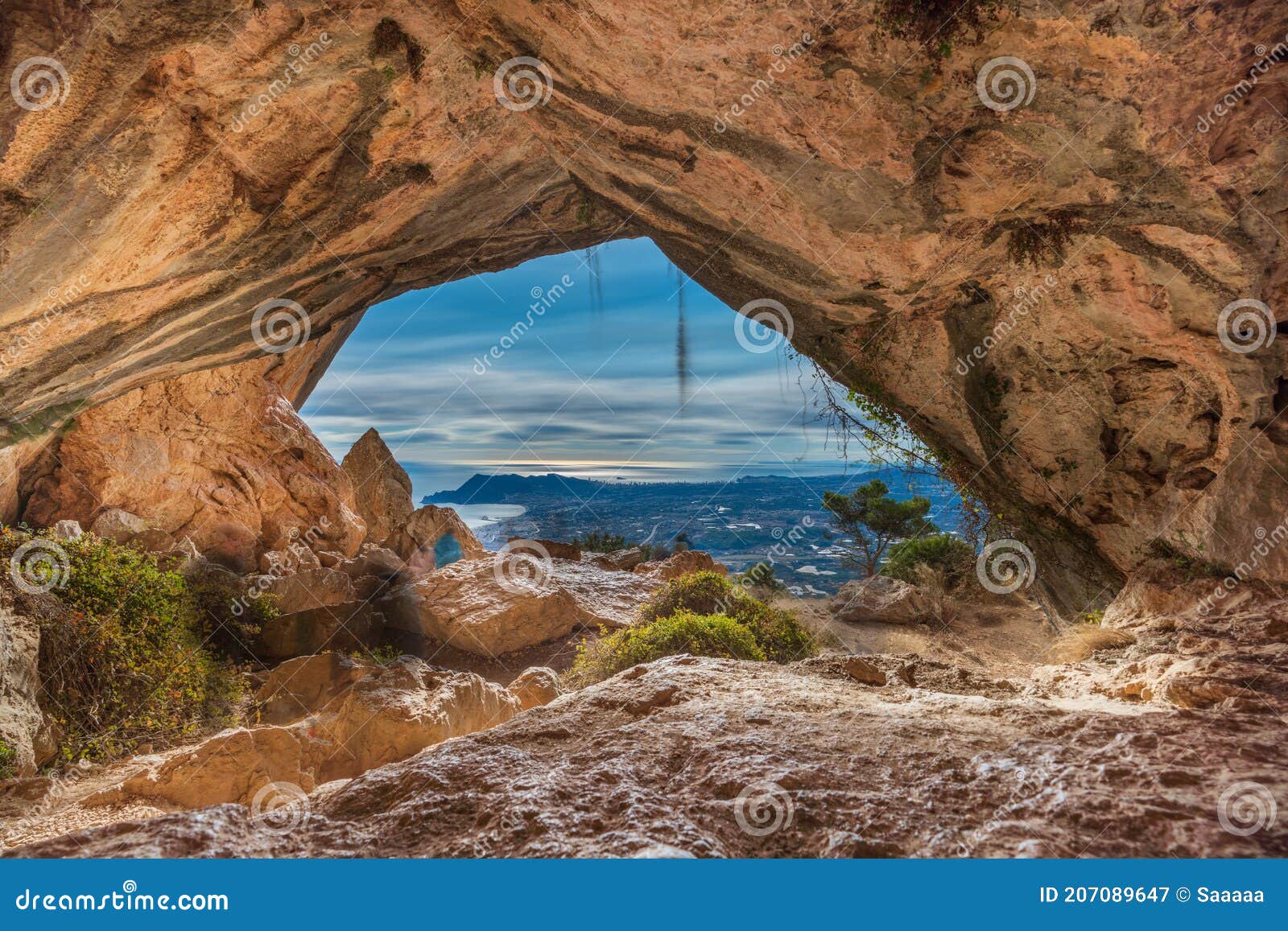 Cave In Bernia Mountain And Benidorm City On Background Stock Image ...